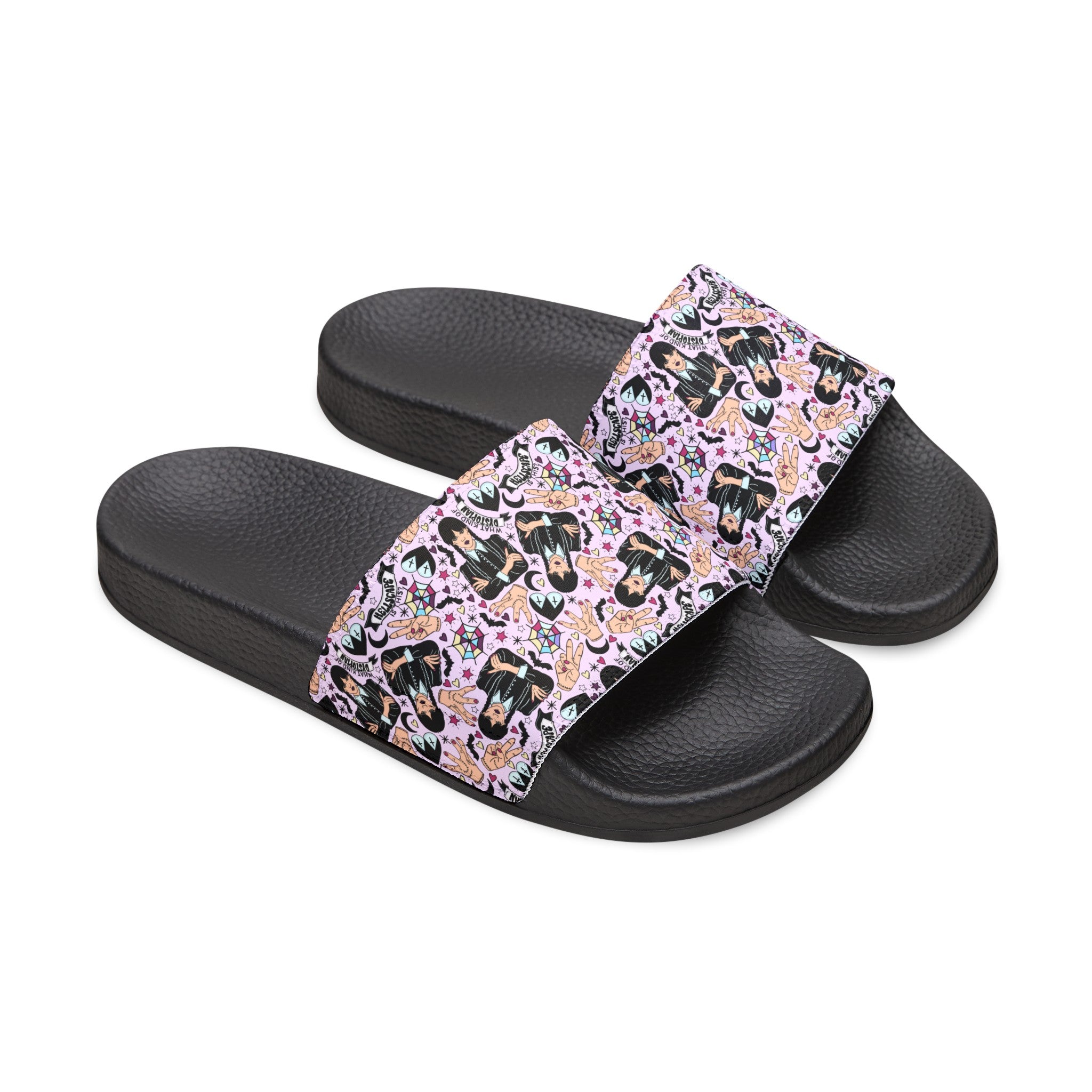 Wednesday Addams All-Over Print Youth Slides – Fandom-Made