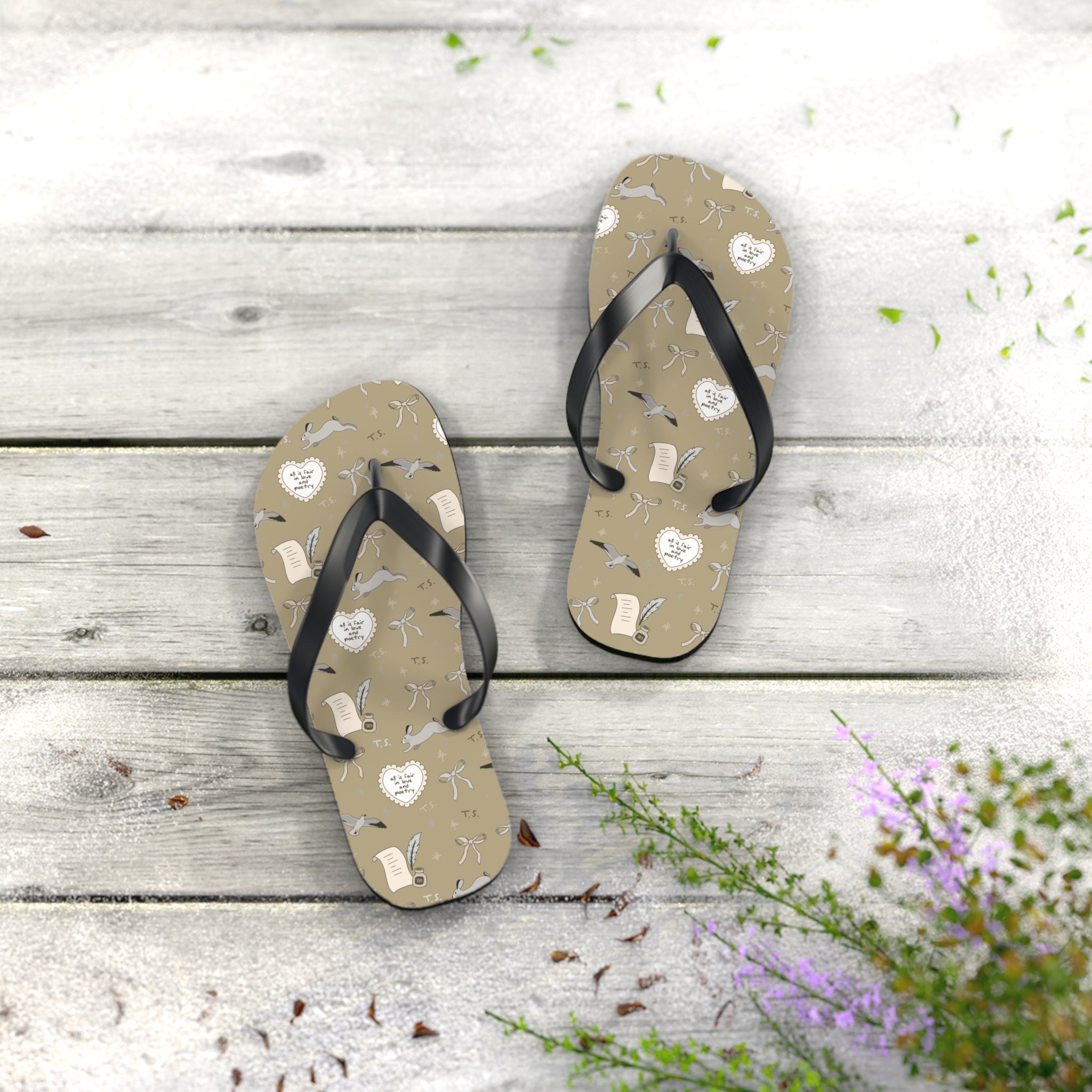 Tortured Poet All-Over Print Flip Flops – Fandom-Made